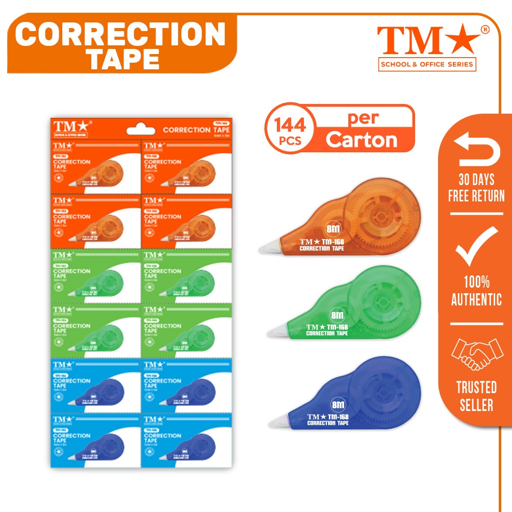 TM 144 pcs Correction Tape 8M Assorted Color (TM-168) | Shopee Philippines