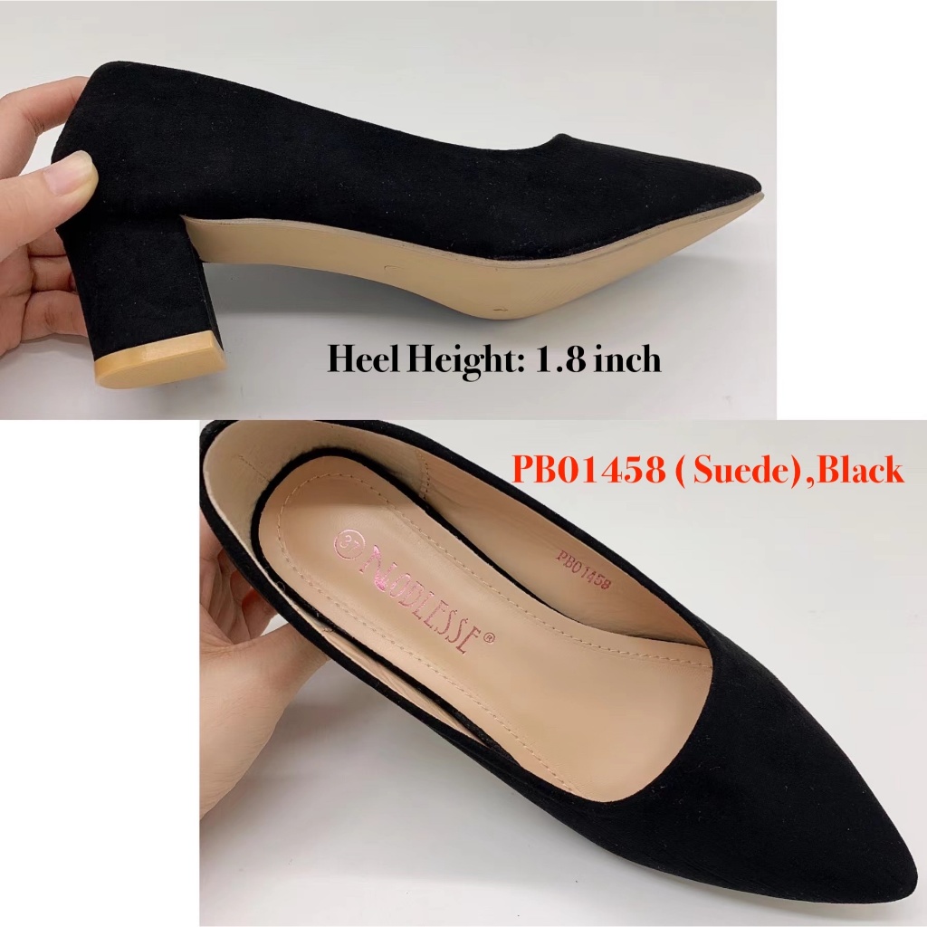 Women Pointed Toe Block Heel Shoes Black School Office Heels | Shopee ...