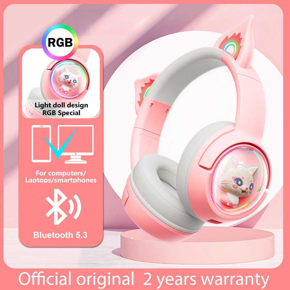 Onikuma B5 Wireless Gaming Headset Cat Ear Pink Bluetooth Headphones ...