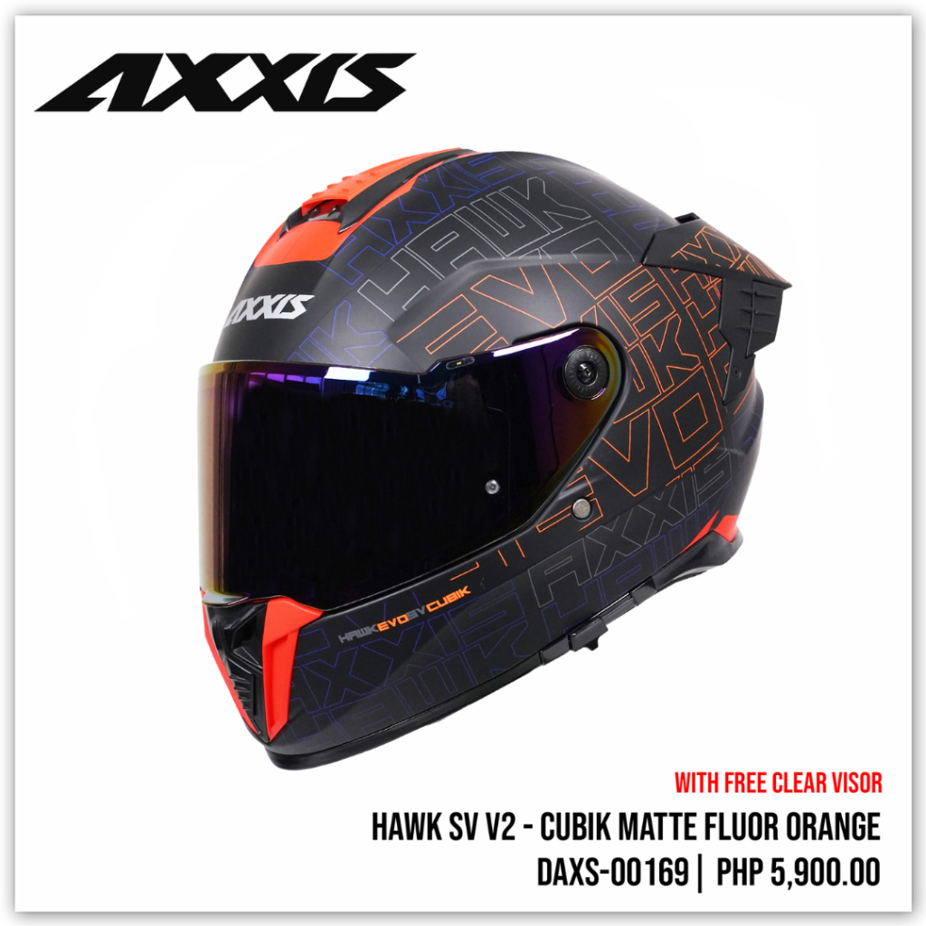 Axxis Full Face Helmet for Motorcycle Hawk SV V2 - Cubik Matte Flour ...