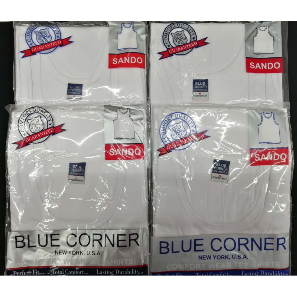 BLUE CORNER SANDO WHITE FOR MENS | Shopee Philippines
