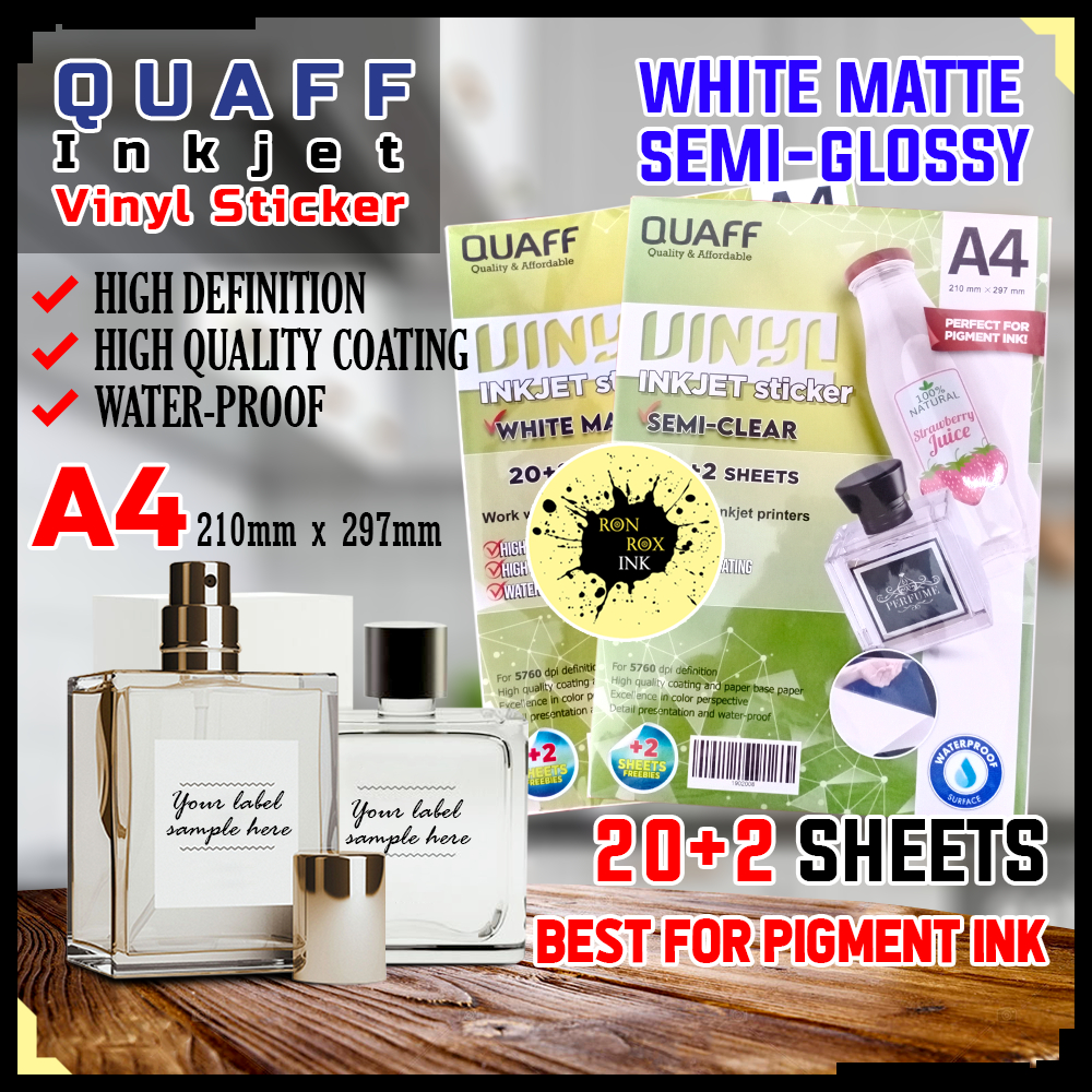 QUAFF Waterproof Vinyl Inkjet A4 Size Semi Clear / White Matte Sticker ...