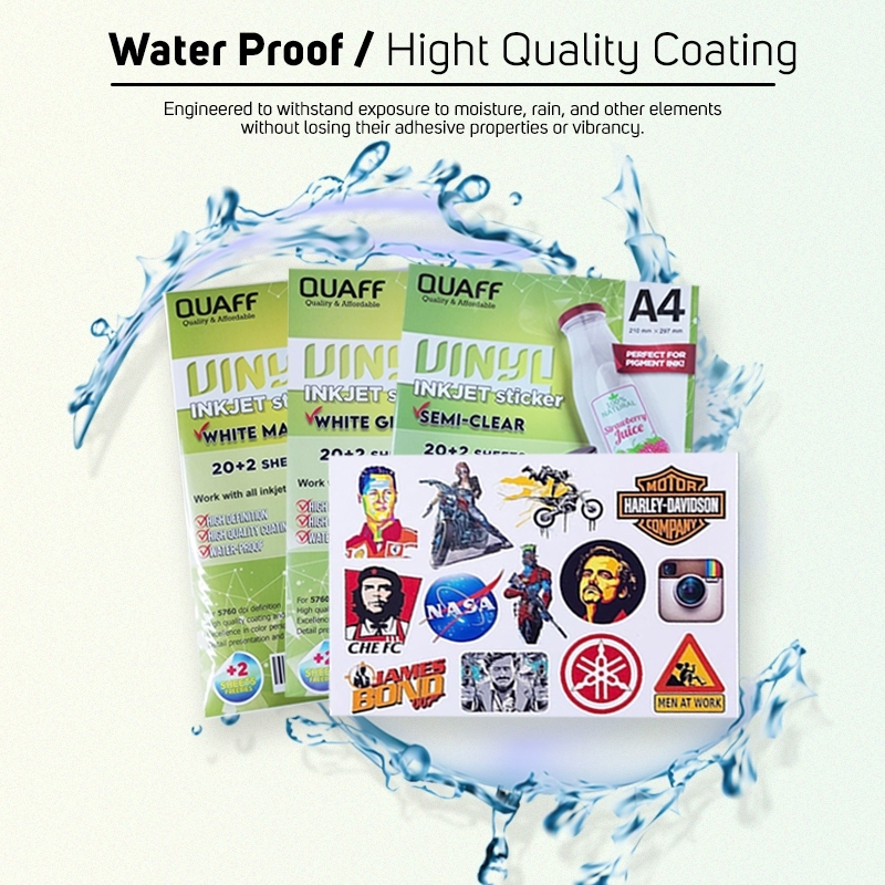 Quaff Vinyl Inkjet Sticker Waterproof A4 Size 22 Sheets Per Pack Matte ...