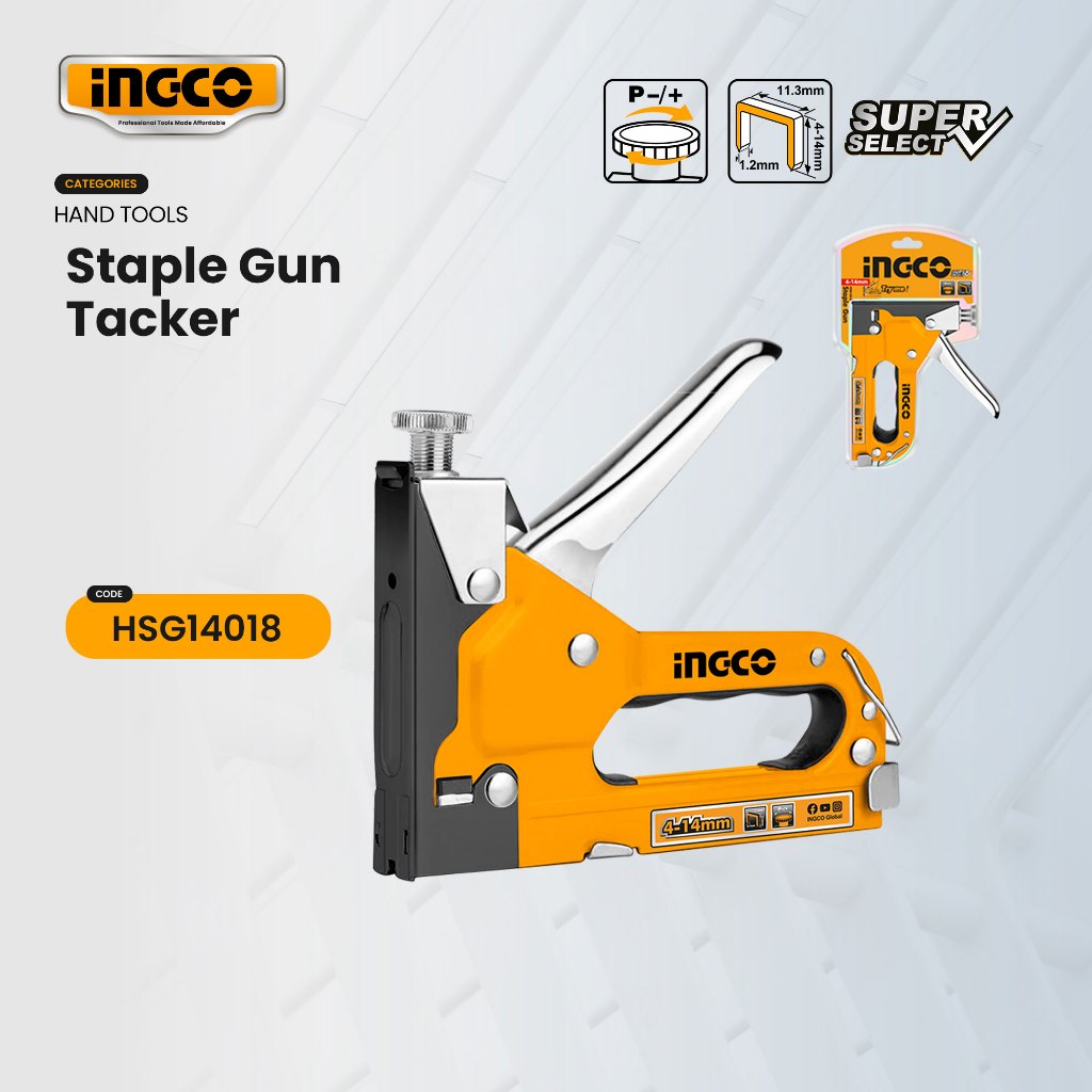 Ingco Staple Gun Tacker 4-14mm Quick Jam Release SUPER SELECT HSG14018 ...