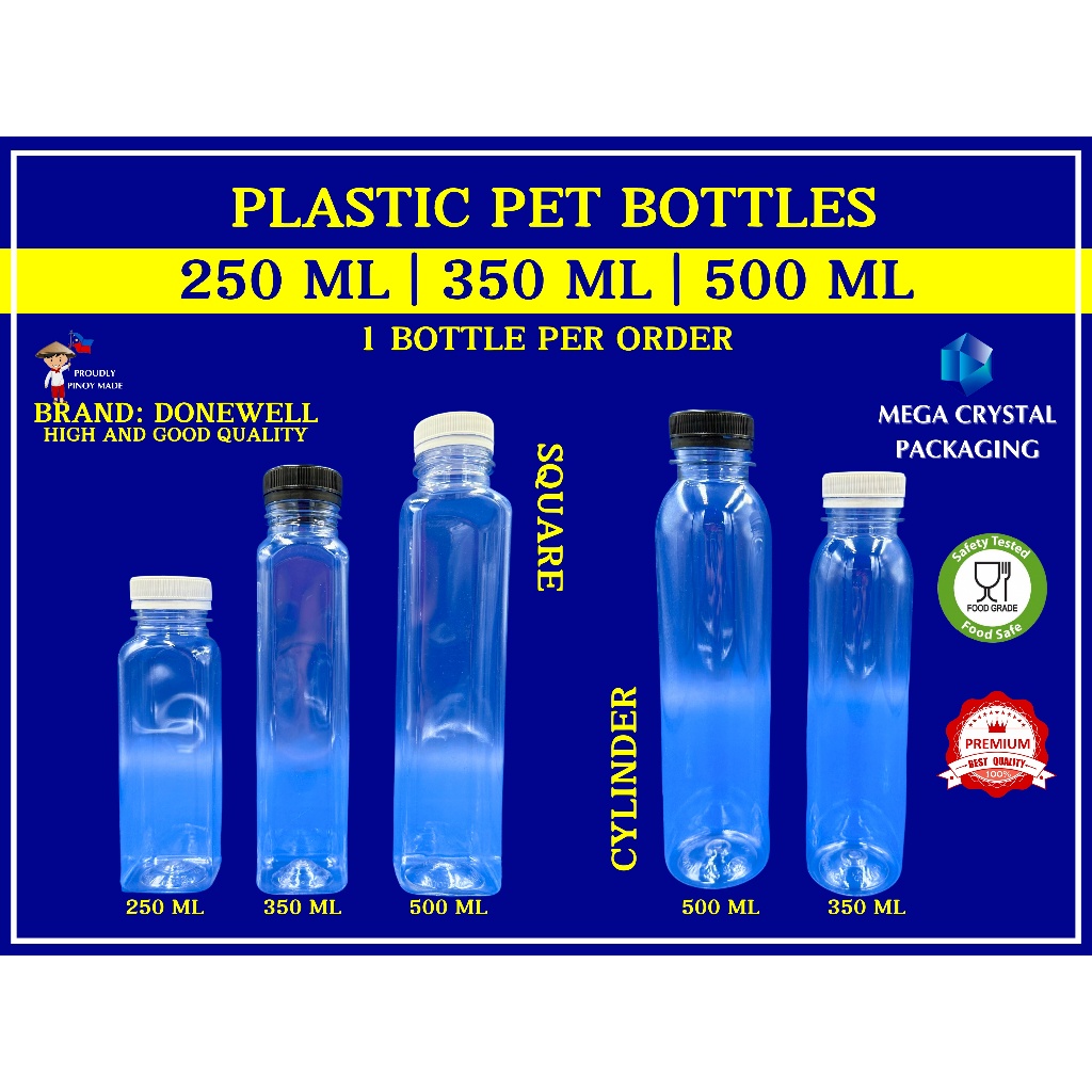 Plastic Square | Cylinder Pet Bottle with White or Black Cap 250ml | 350ml | 500ml | Shopee ...