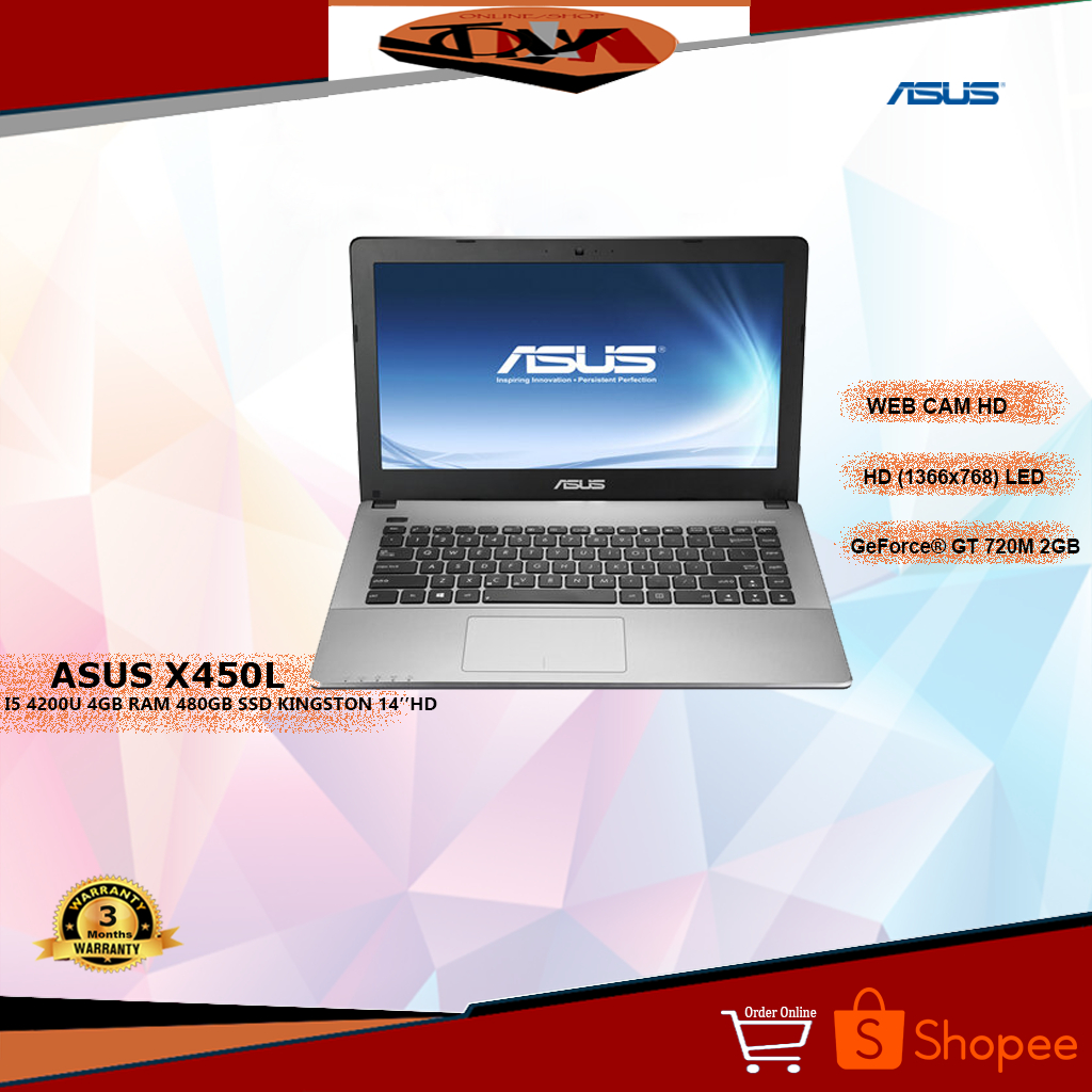 Asus X450LC Intel I5-4200U | 4GB RAM | 480 SATA SSD KINGSTON | 14'' LED ...