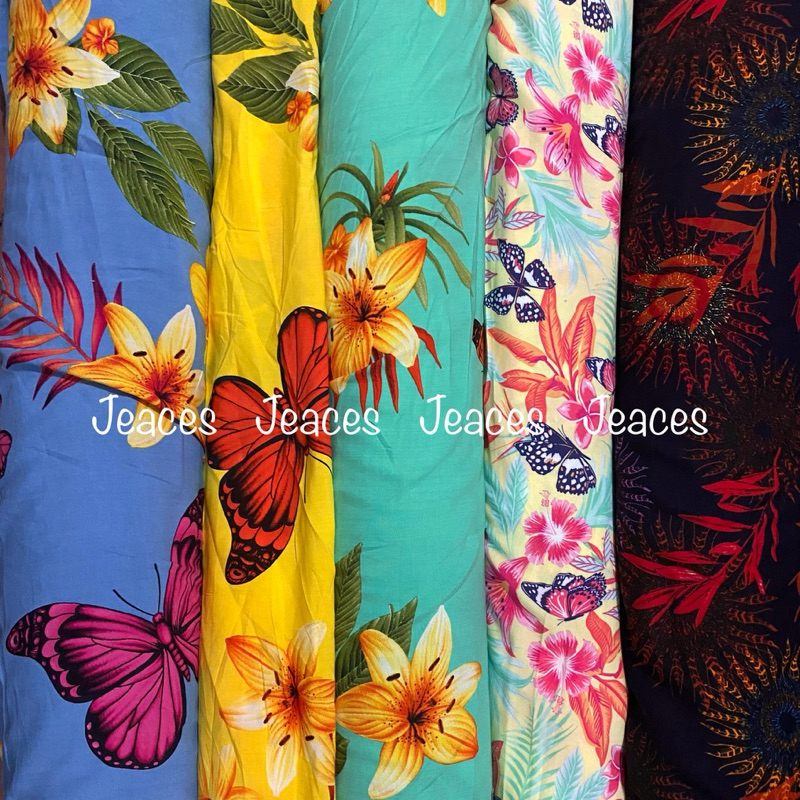 JEACES Korean Challis Floral Butterfly #353 (60" width) TELA PER YARD ...