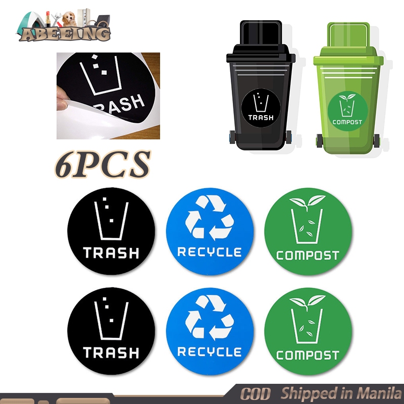 6Pcs Trash Can Recycle Sticker Waterproof Trash Bin Sticker Labels for ...