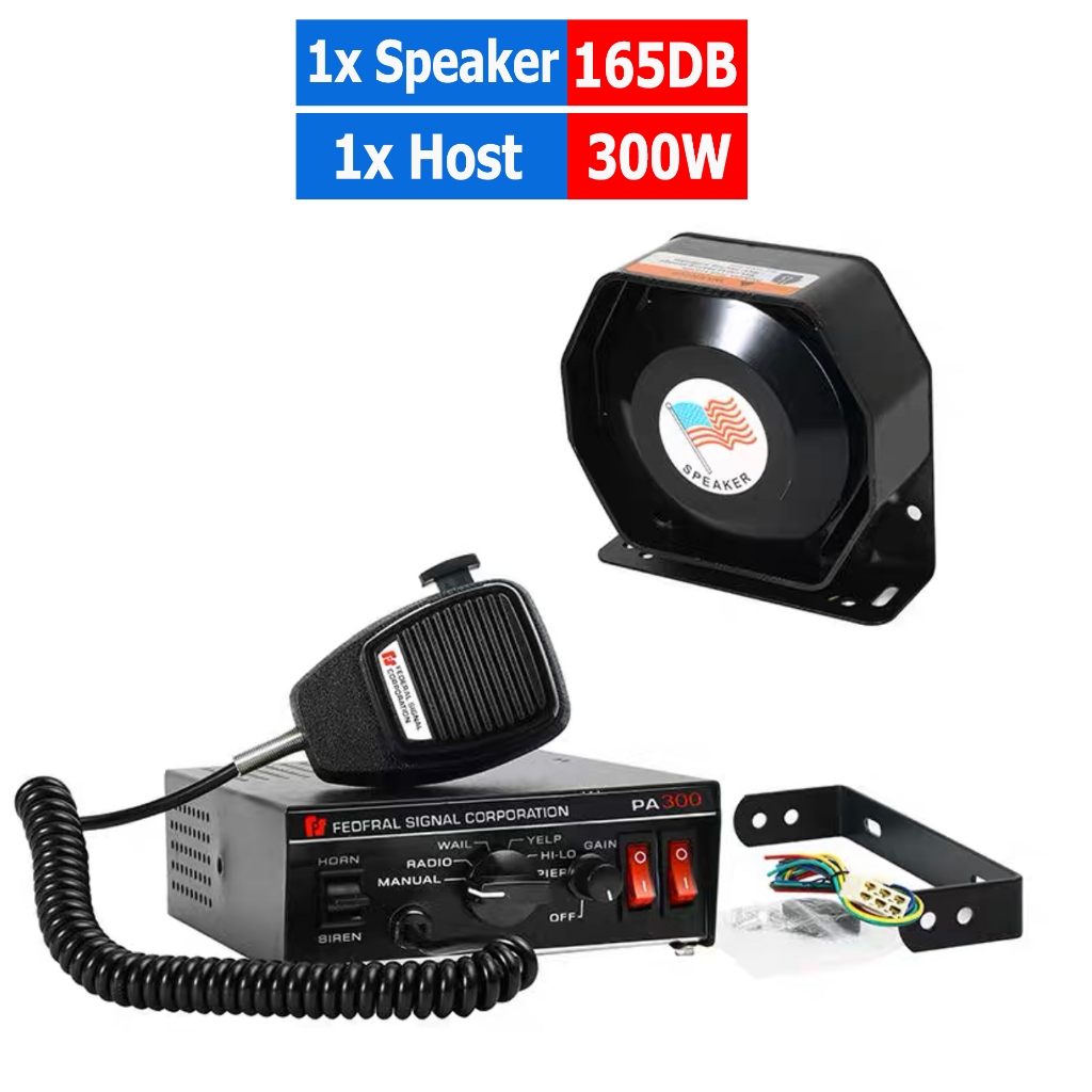 PA 300W 9 Sound 12V Loud Car Alarm System Police Siren Horn + Mic PA ...