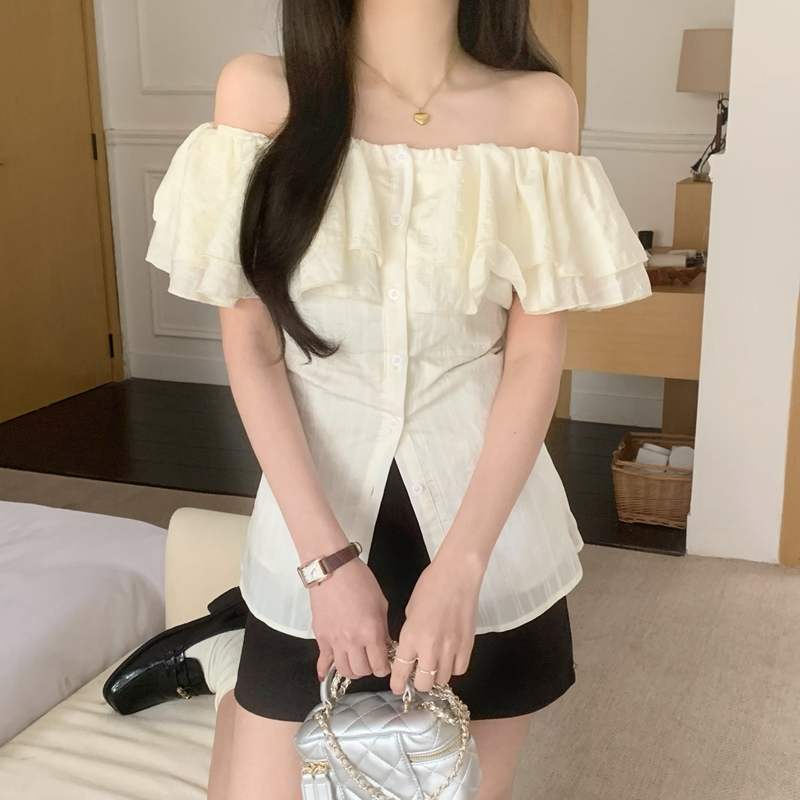 Women's Shirt Off-Shoulder Ruffles Top Korean Trending Tops | Shopee ...