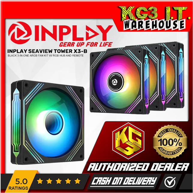 Inplay Seaview Tower X3-B/ 3in1 case fan| ARGB| Black and White ...