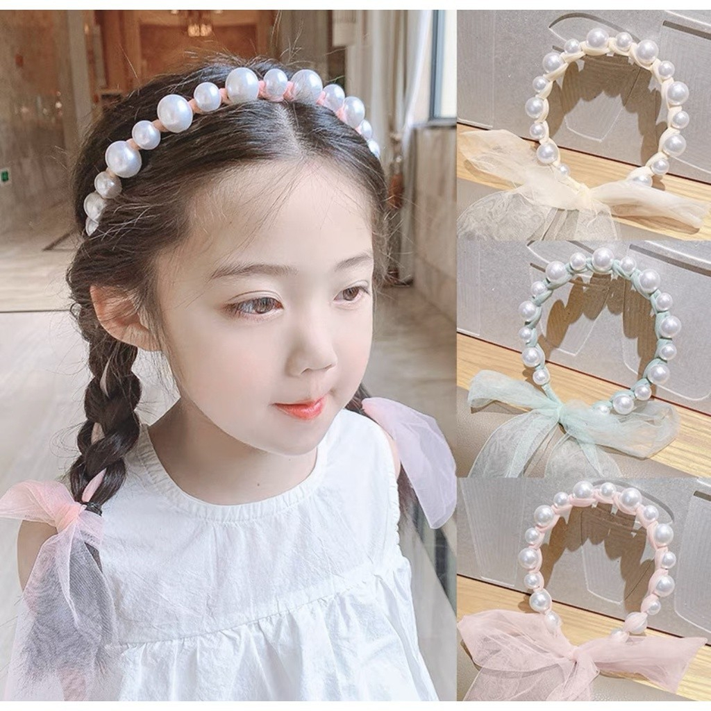 Ribbon Headband New korea Baby Girl pearl princess hair ribbon ...