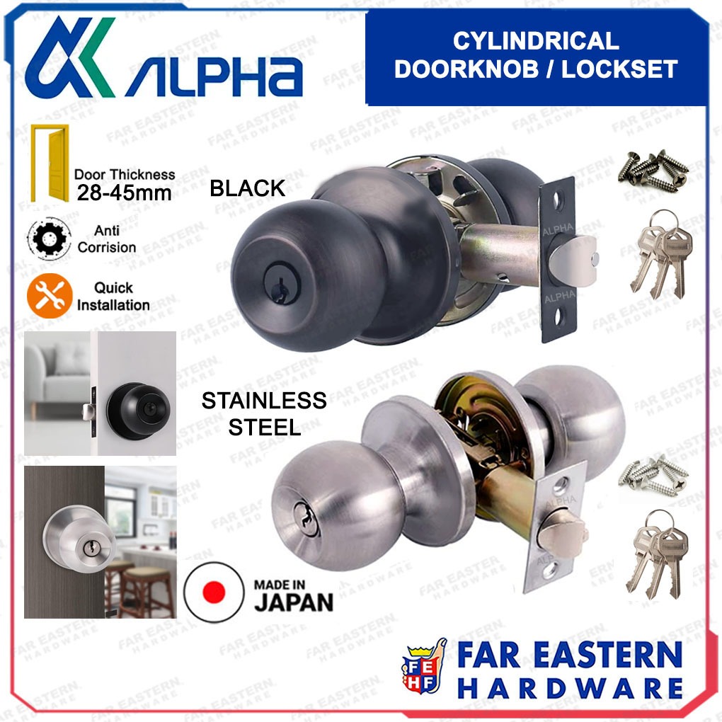ALPHA Cylindrical Doorknob Entrance Lockset Push Lock Door Knob Set ...