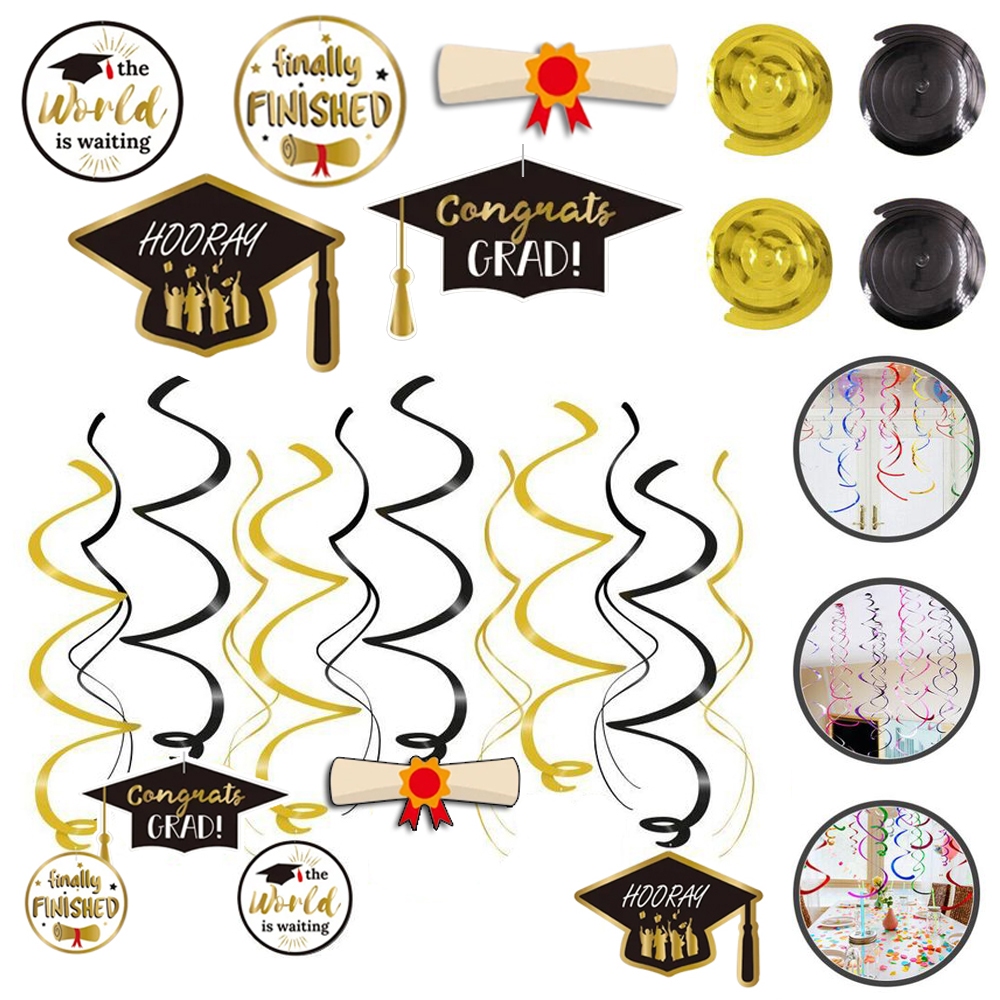 Graduation Banner and Hanging Swirl Spiral Classroom Home Party Ceiling ...