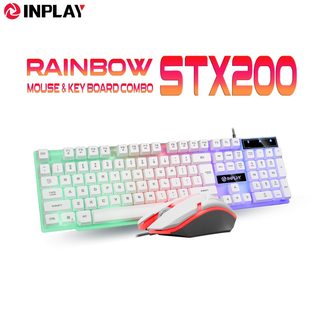 Inplay STX200 Keyboard Mouse Set Rainbow RGB Suspended Backlit Gaming ...