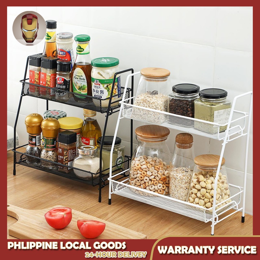 Kitchen Spice Rack Organizer Double layer Condiments Rack Desktop Large ...