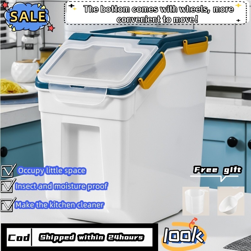 25kg Rice Bucket Rice Storage Container With Wheels Insectproof ...