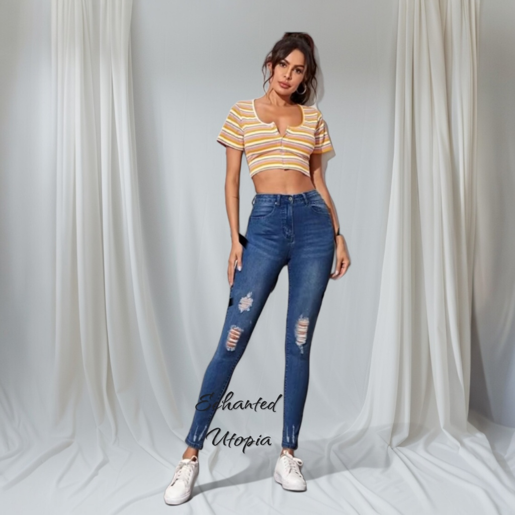 Woman skinny Jeans Tattered Design Stretchabe Denim Babae maong ...