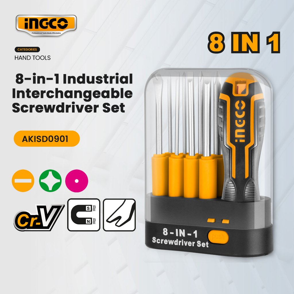[SALE] Ingco 8-in-1 Industrial Interchangeable Screwdriver Set CR-V AKISD0901 IHT | Shopee ...