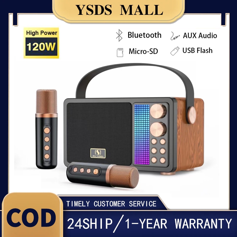 Portable Bluetooth Karaoke YS-603 With Dual Wireless Microphone Bluetooth Audio Speaker two Mic ...