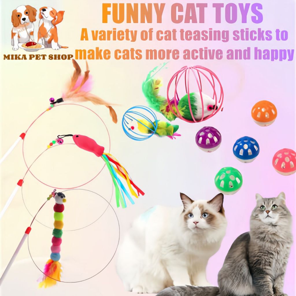 Cat Pet Teaser Play Bell Feather Stick Interactive Funny Cat Stick Toy ...