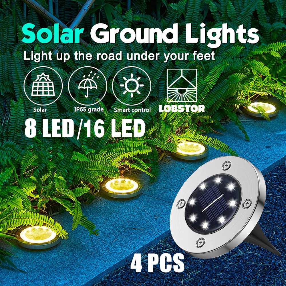 8/16LED Solar Light LED Ground Light Solar Waterproof IP65 Buried Floor ...