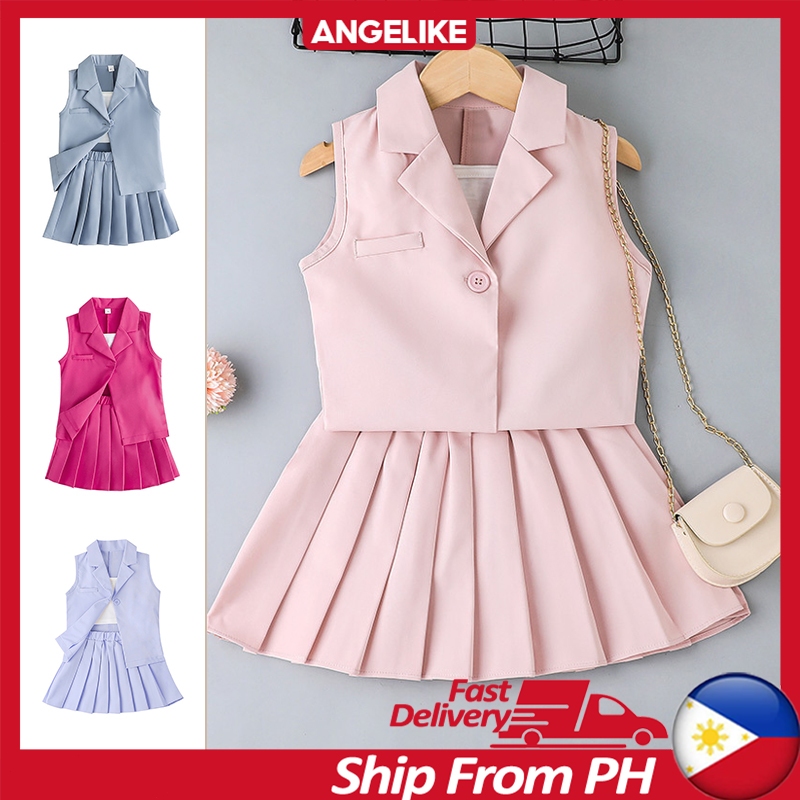 ANGELIKE Girl Kids Summer Clothes Set Top + Dress 2 Piece Set Children ...