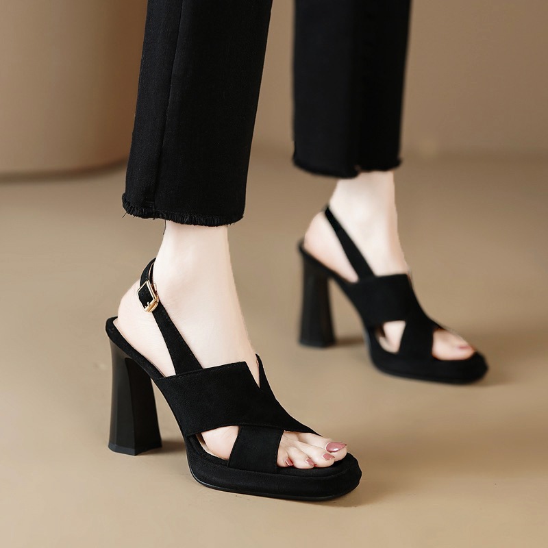 Korean Style Fashion Sandals with Heels for Women Formal Sexy Suede ...