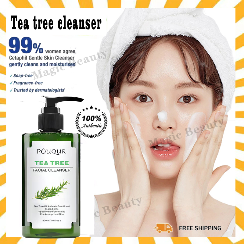 Tea Tree Facial Cleanser Acne Treatment Shrink Pore Face Cleansing Oil ...