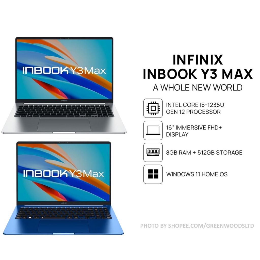 Infinix InBook Y3 Max Intel i7-1255 12th Gen 16gb DDR4 512gb M.2 Wifi6 ...
