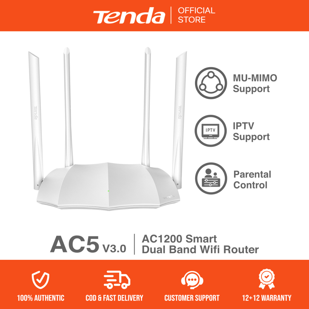 Tenda AC5 v3 AC1200 Dual Band Wifi Router | 4-High Gain External ...