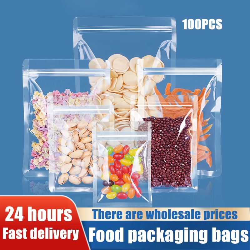 100 pcs Full Clear Stand Up Pouch with Lock Pouch Resealable Plastic Packaging Zip Bag (MX010 ...