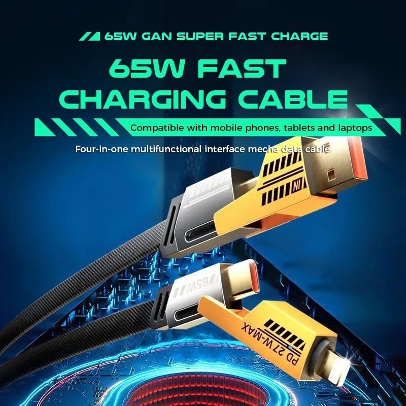 4 In 1 Mechanical style 65W Fast Charging Mech Cable USB A+C Cable To ...