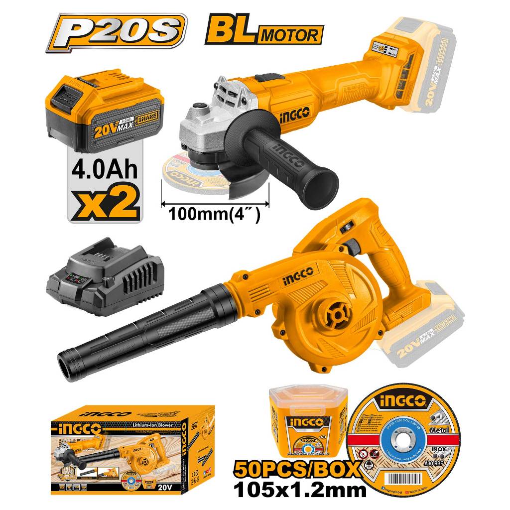 Ingco 2PCS Combo Kit Set Li-Ion Cordless Angle Grinder & Aspirator ...