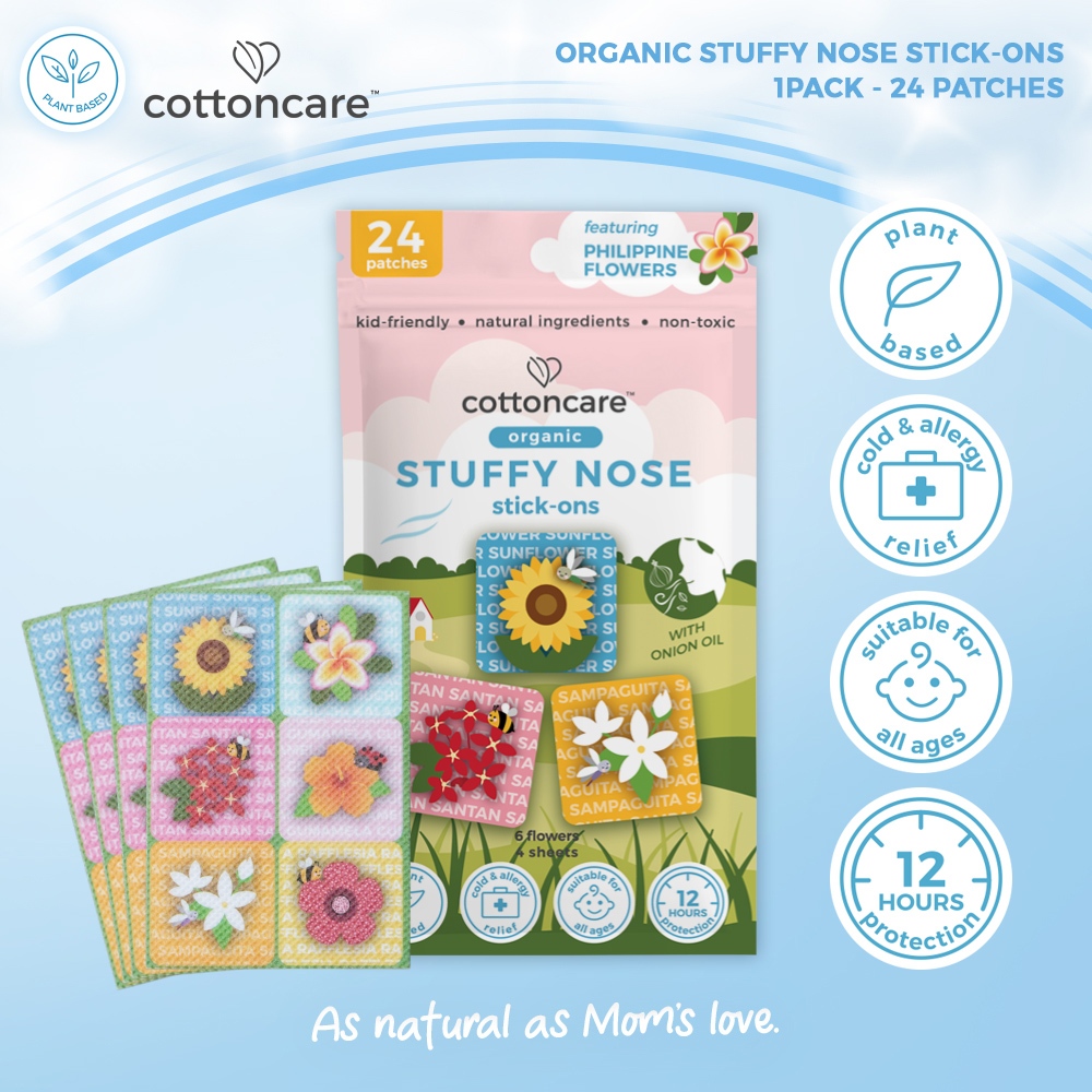 Cottoncare™ (24pcs) Organic Stuffy Nose Stick Ons Red Onion Peppermint ...