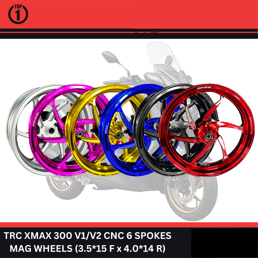 Top1 Motors TRC CNC 6 SPOKES MAG WHEELS (3.5*15 F x 4.0*14 R) For XMAX ...