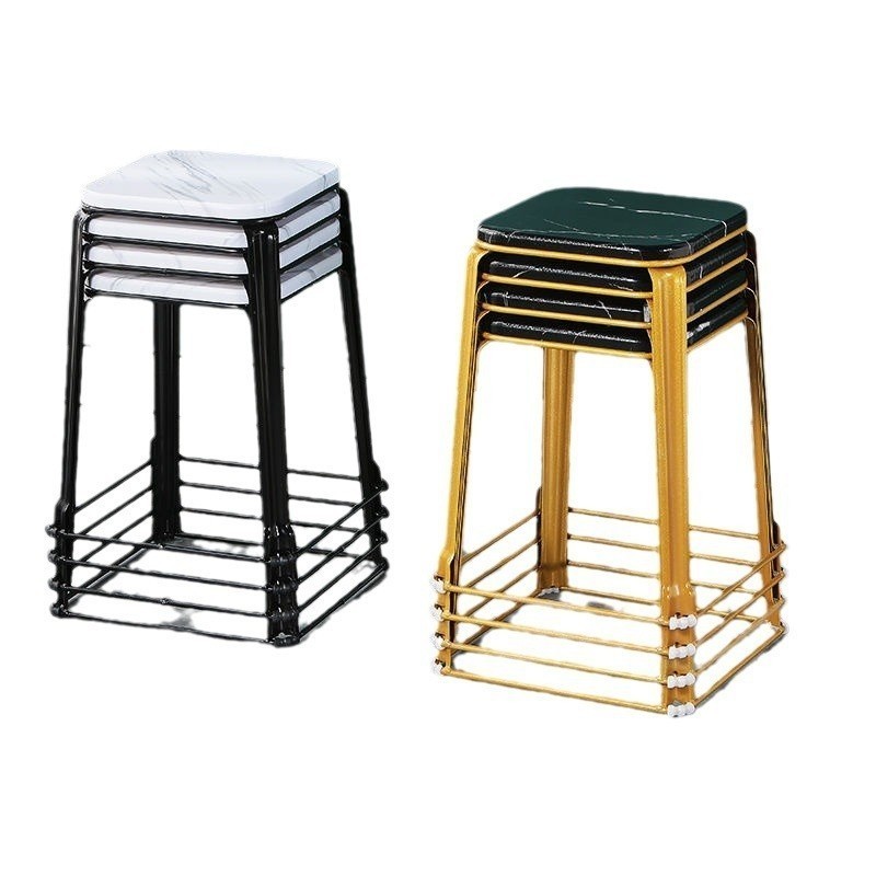 Stackable iron wood solid marble square stools and chairs in the living ...