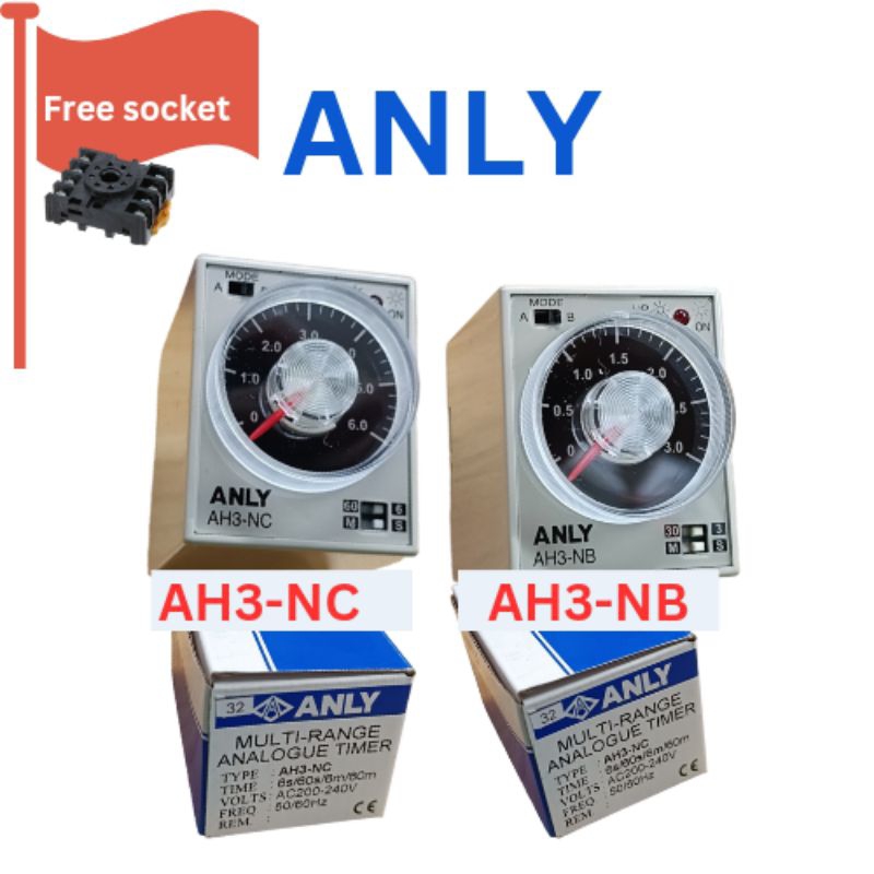 AUTHENTIC ANLY MULTI-RANGE ANALOG TIMER W/free socket AH3-NB, AH3-NC 220VAC | Shopee Philippines
