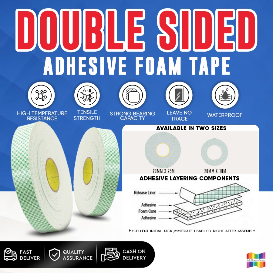 KGS Double Sided Adhesive Foam Tape 20 mm x 10 M and 25 Meters adhesive ...
