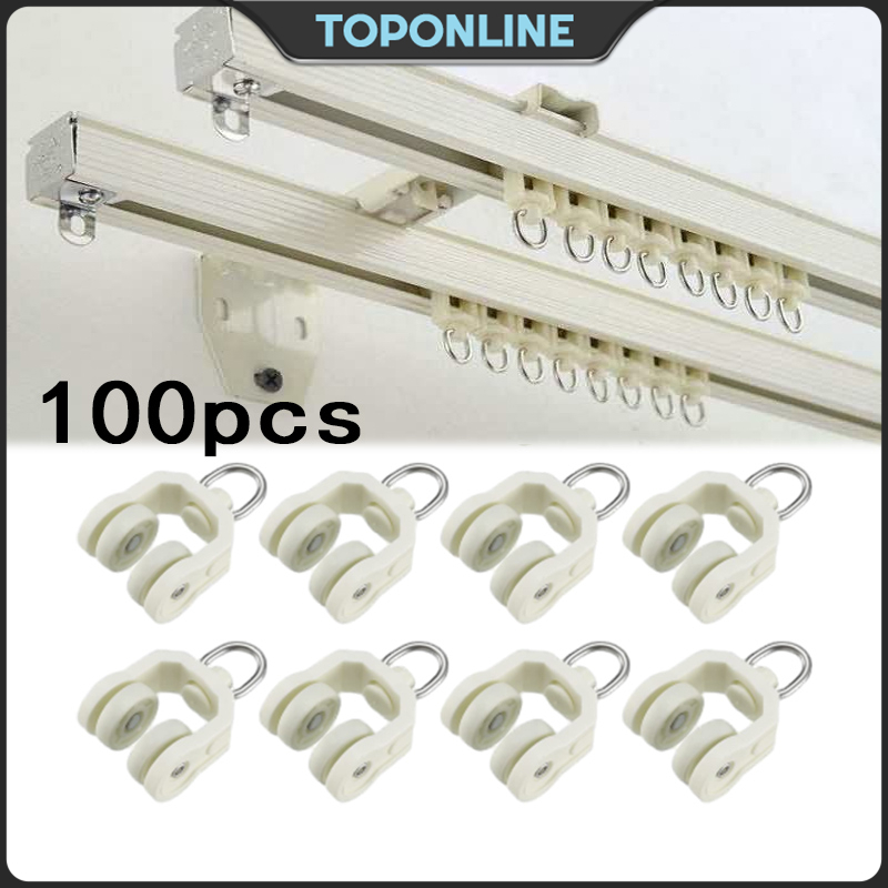 100pcs Curtain Glider Hooks Clamping Rail Curtain Track Roller Hook ...