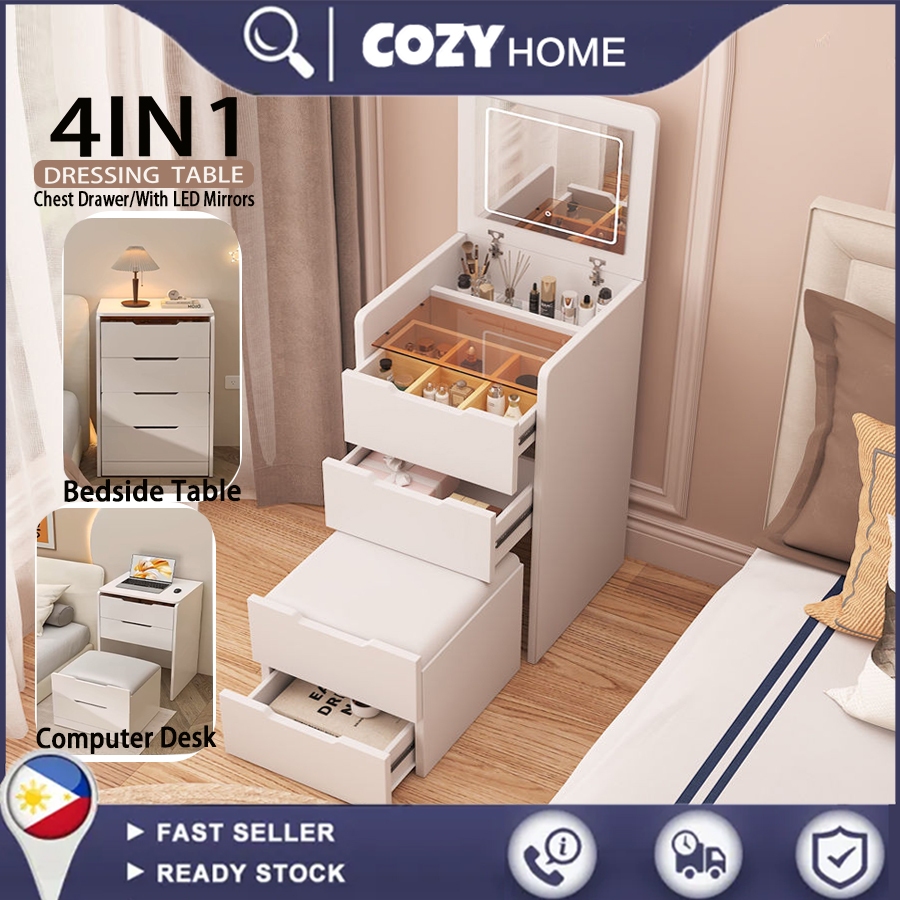 【H90cm】Vanity Table with LED Mirror Dressing Table With Storage Stool ...