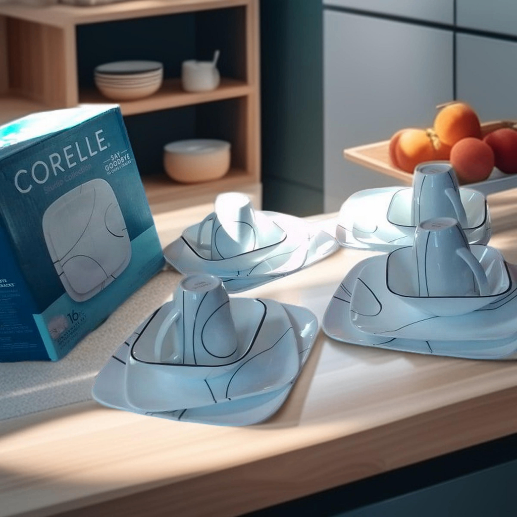 Corelle 16-Piece Simple Lines Square Dinner Set | Shopee Philippines