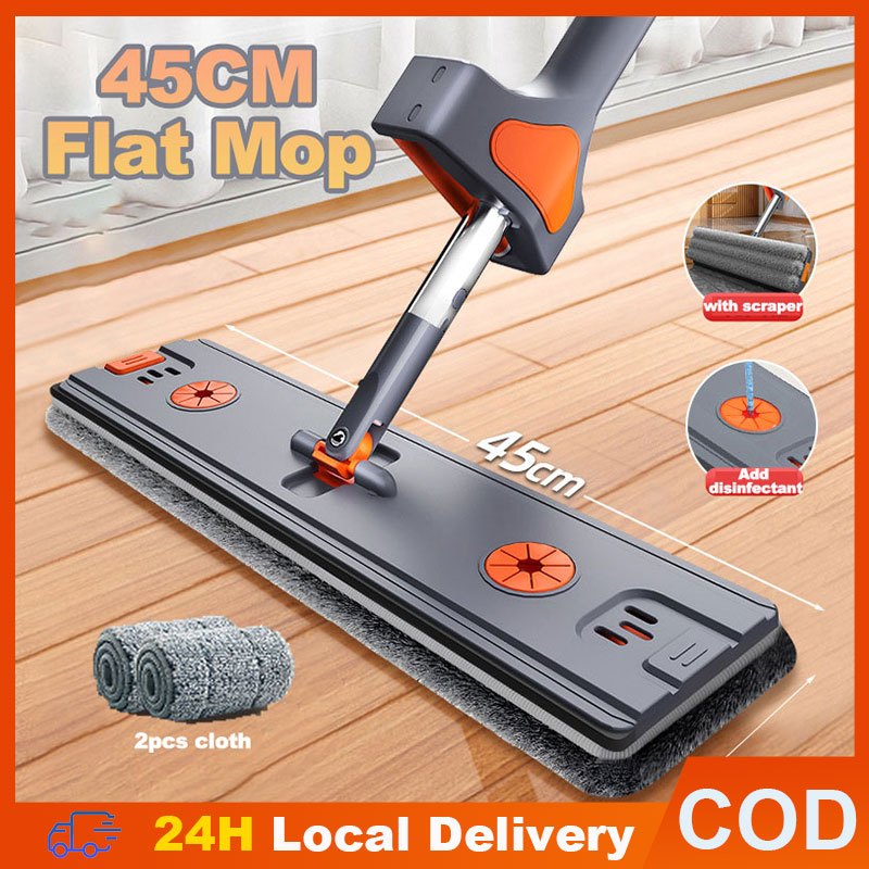 NEW 45CM Flat Mop Map Floor Cleaning Floor Mop Heavy Duty With Scraper ...