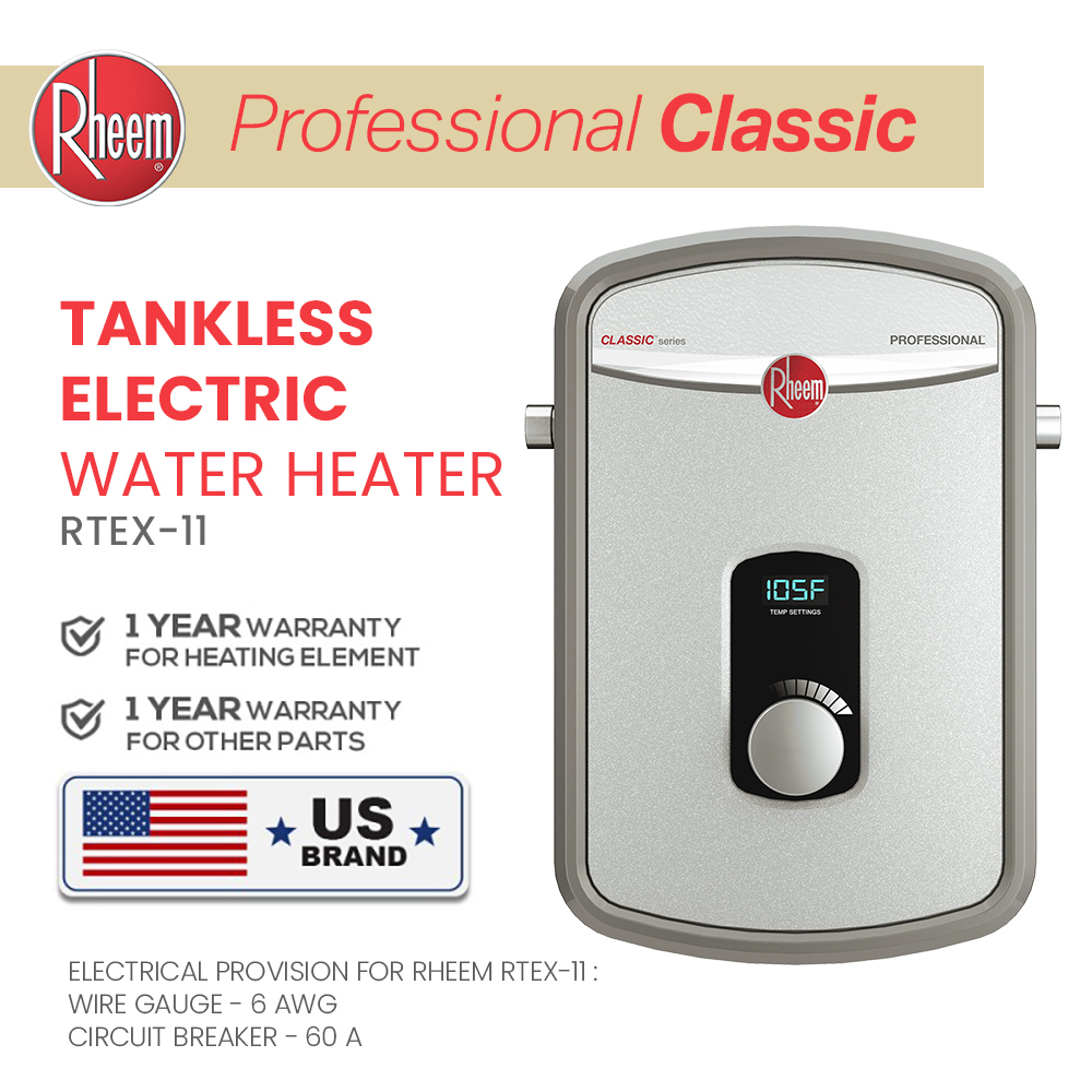 Rheem RTEX-11 Tankless Electric Multi-Point Water Heater 11Kw | Shopee Philippines