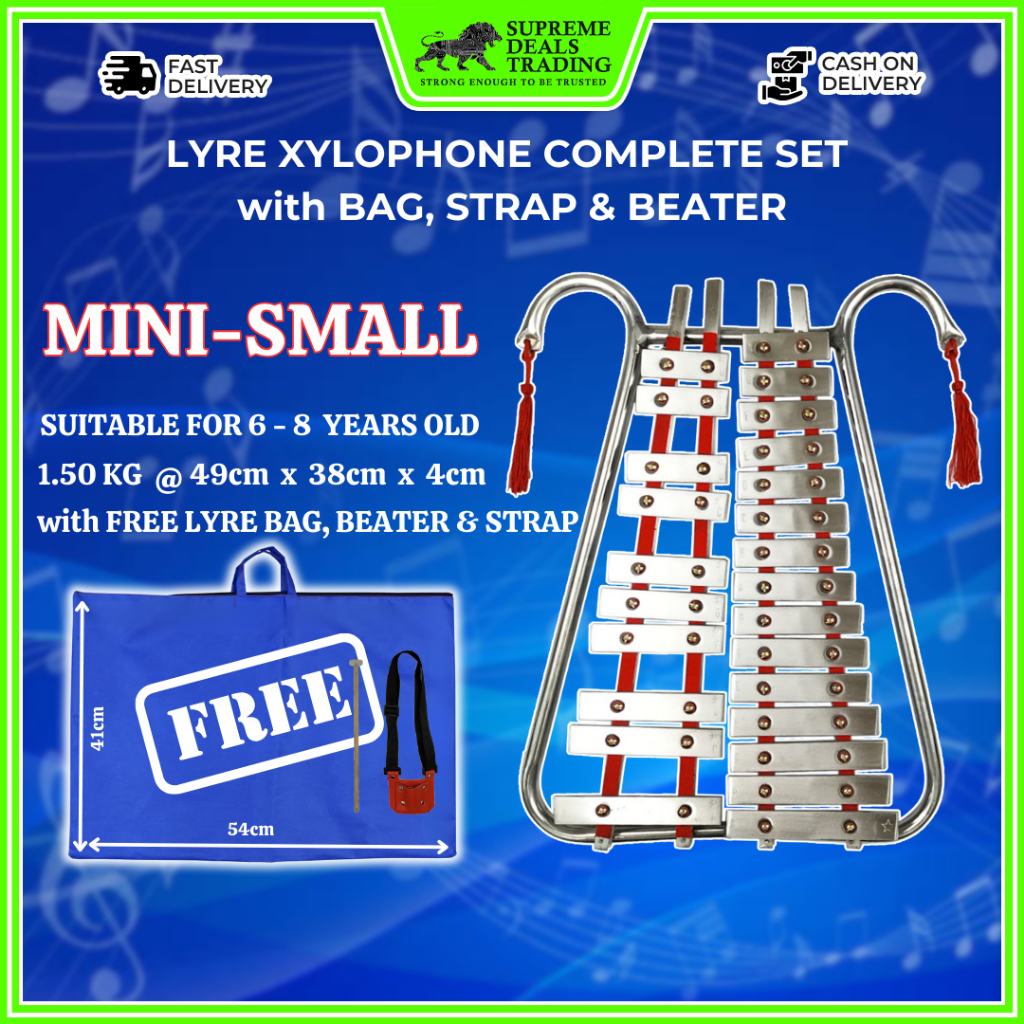 HIGH QUALITY LYRE XYLOPHONE COMPLETE SET WITH BAG, STRAP AND BEATER ...