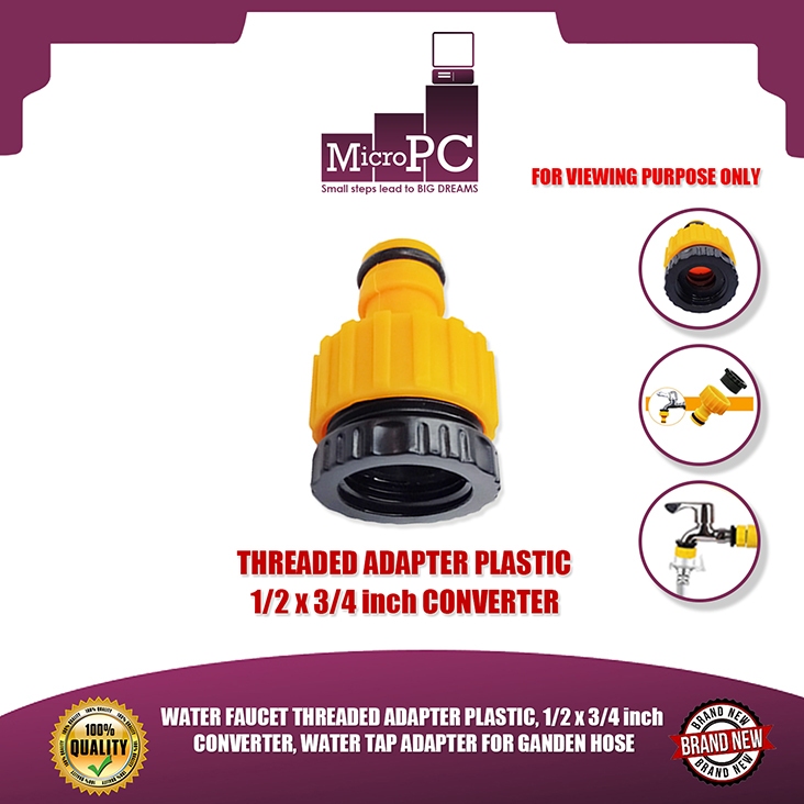 MICRO PC WATER FAUCET THREADED ADAPTER PLASTIC, 1/2x3/4inc CONVERTER ...
