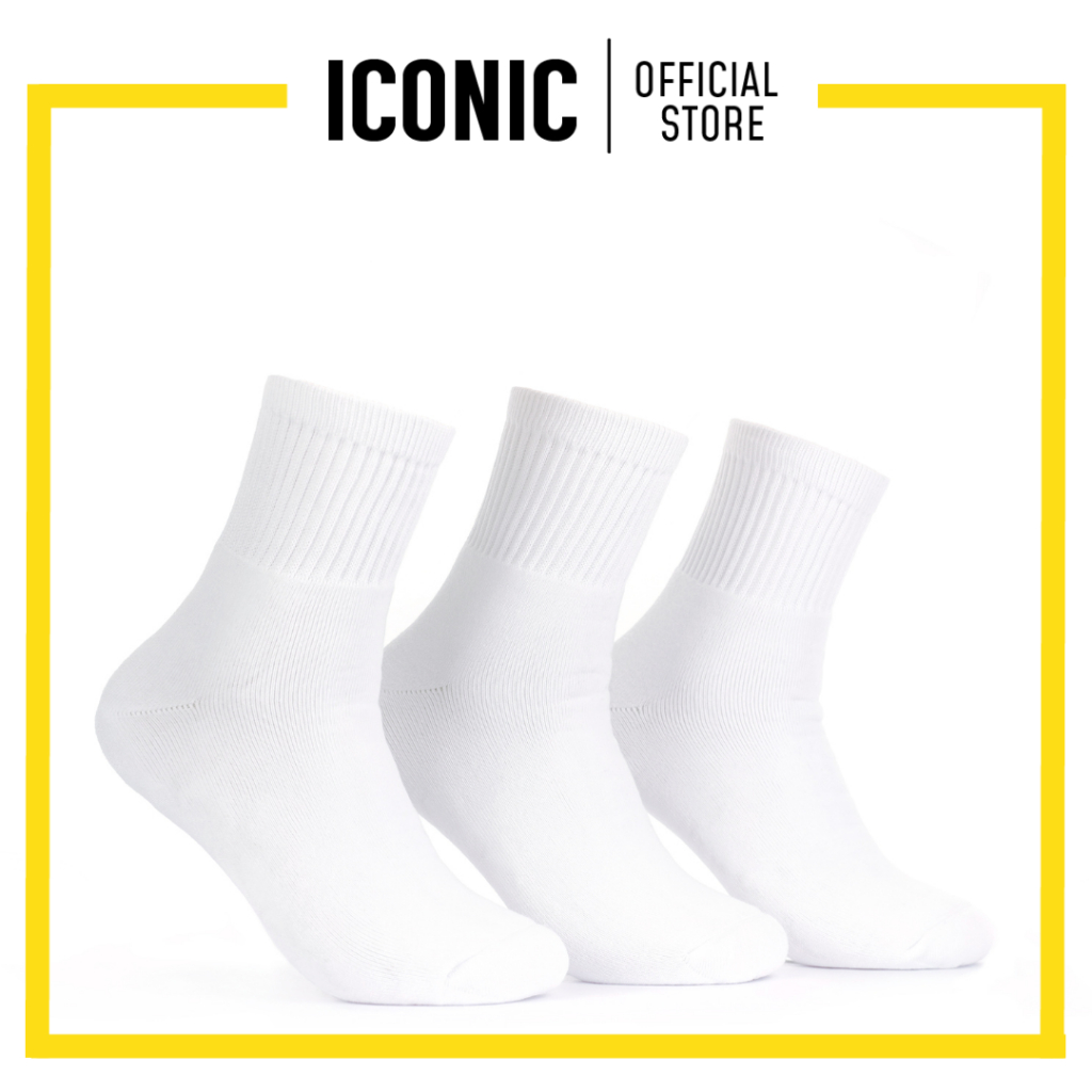 Iconic 3 in 1 Mens Basic Athletic Sports Socks in White | Shopee ...