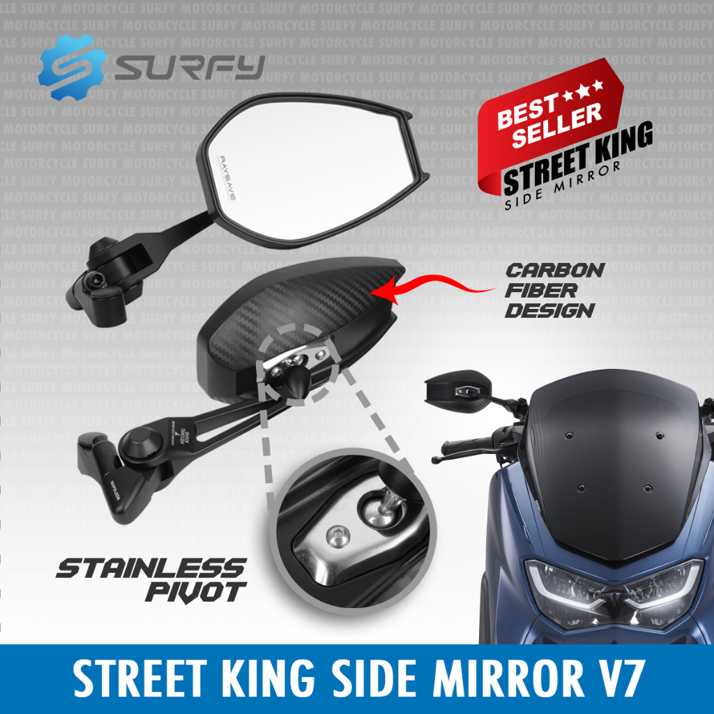 Street King Side Mirror V7 Carbon Fiber Design With Stainless Pivot HD ...