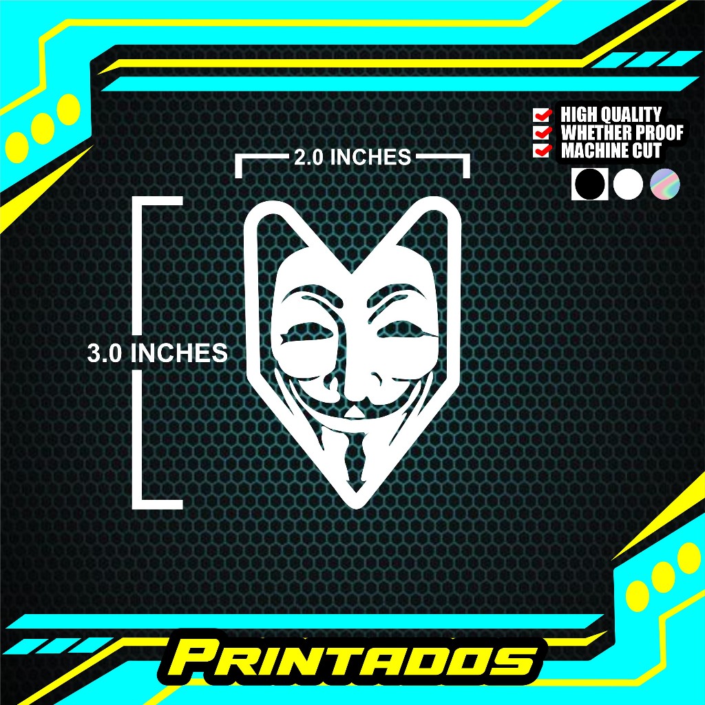 ORIGINAL JDM VENDETA MASK decal sticker cutout for car , motorcycle and ...