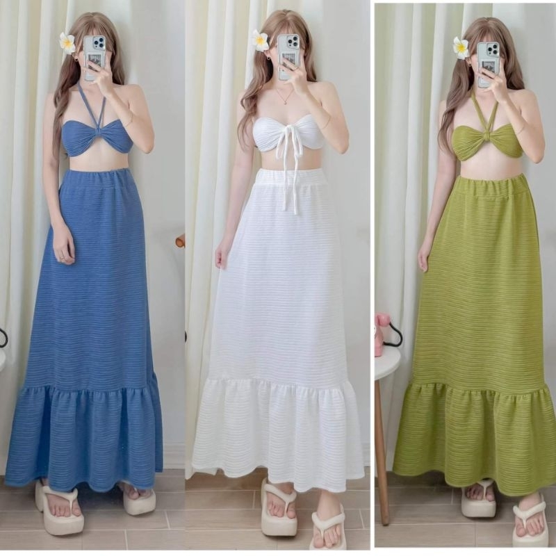 SMFH CALLIA 2WAYS SUMMER COORDS PADDED ONHAND Trendy Summer Beach OOTD Bra and Maxi Long Skirt ...